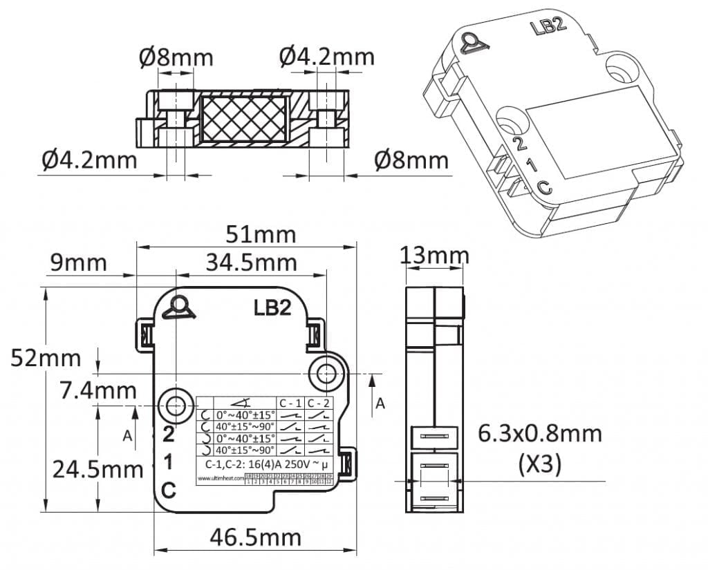 2 direction tilt switch, 16A 250V – JPC France