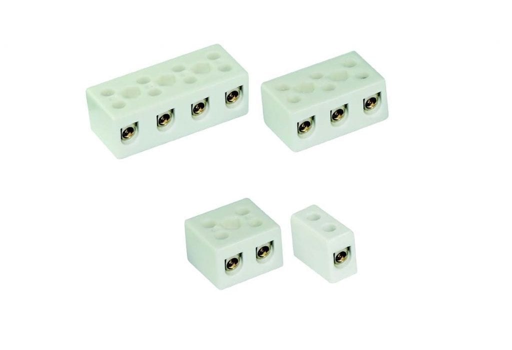 Steatite connection blocks with pressure screws, protected against ...